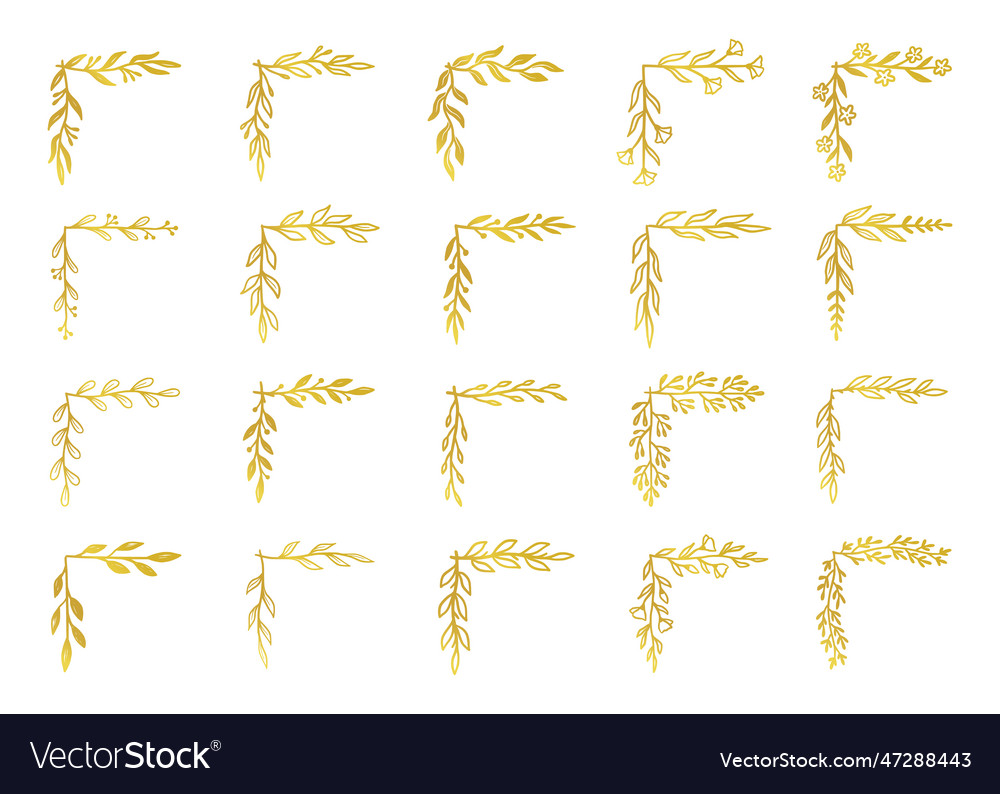 Gold corner border floral flower frame set hand Vector Image