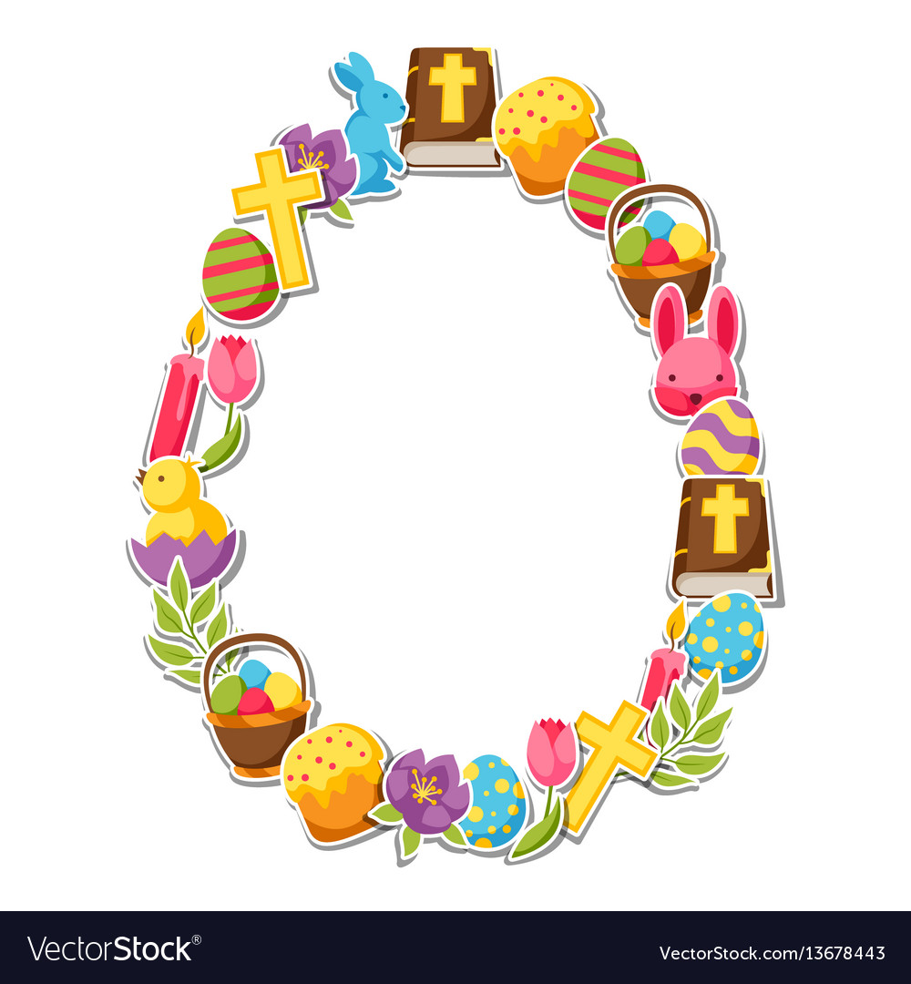 Happy easter frame with decorative objects eggs Vector Image