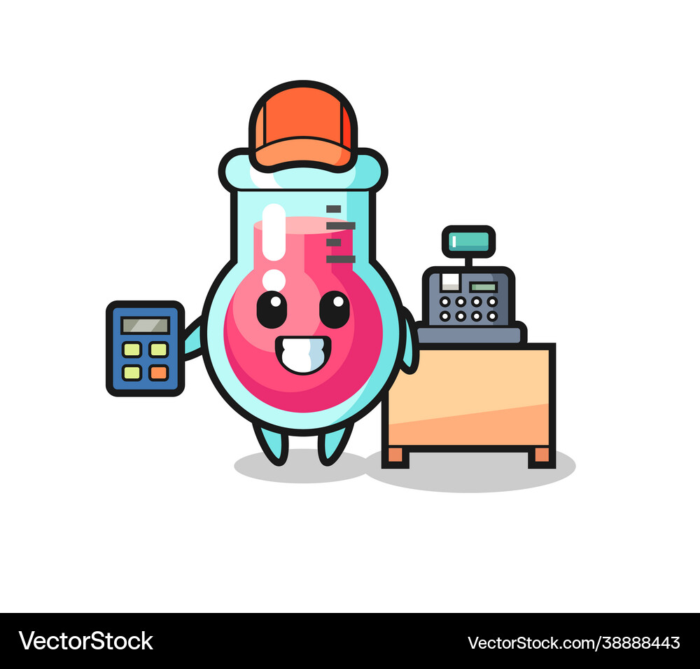 Laboratory beaker character as a cashier Vector Image