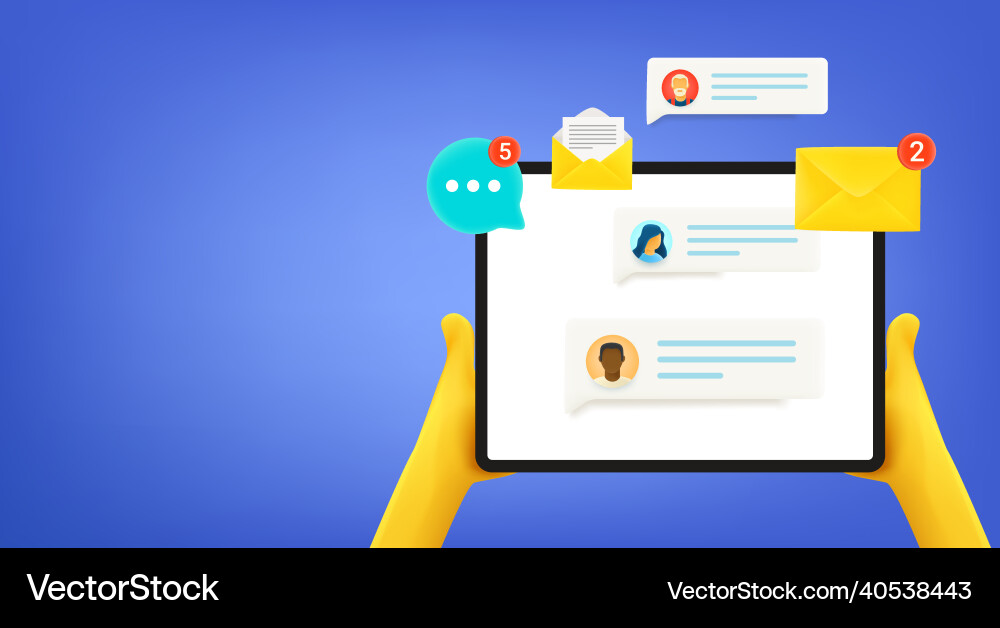Person with gadget messages banner copy Royalty Free Vector
