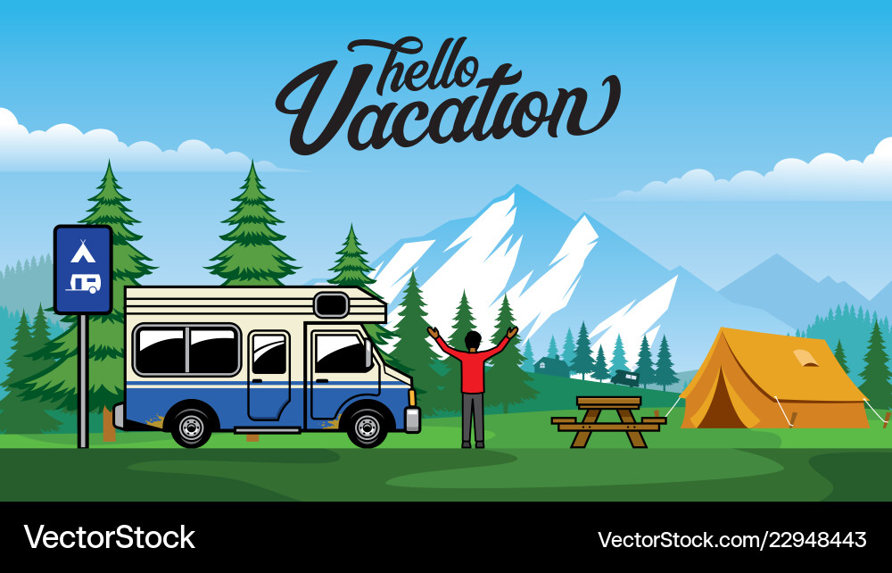 Rv truck camp ourdoor activity Royalty Free Vector Image