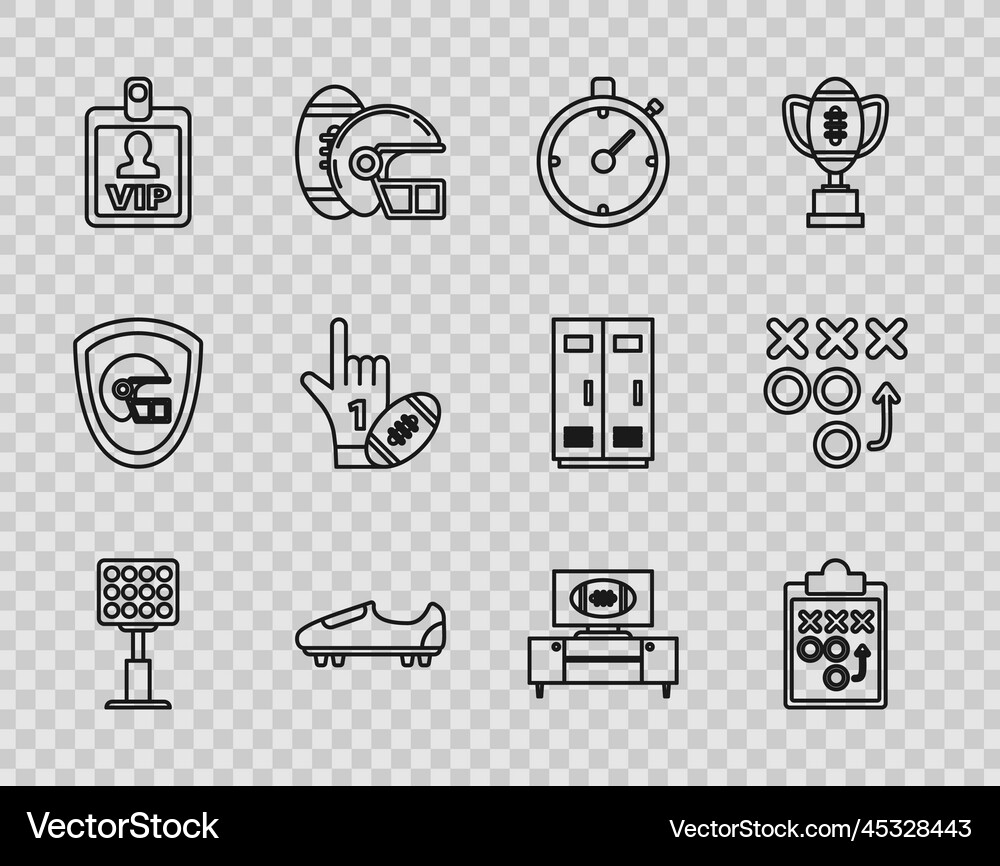 Set line bright stadium lights stopwatch soccer Vector Image