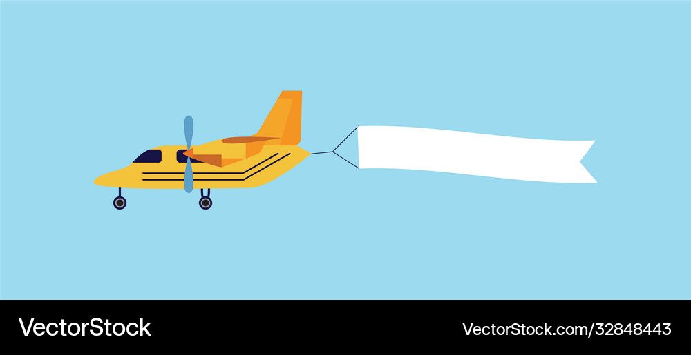 Vintage yellow airplane flying with blank white Vector Image