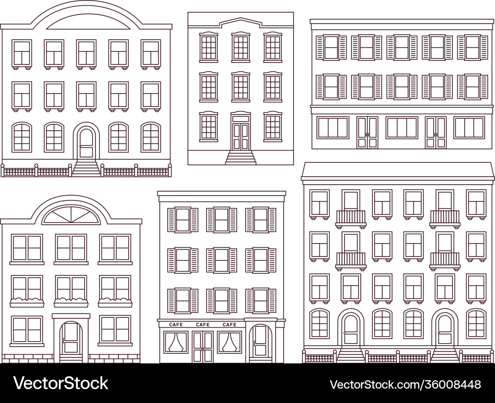 Building icon set in line art flat design outline Vector Image