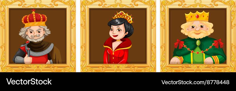 Kings and queens in photo frames Royalty Free Vector Image