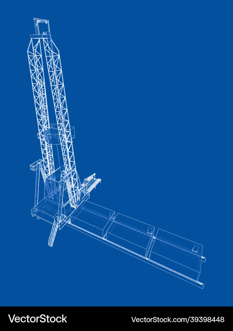 Oil rig rendering of 3d wire-frame style Vector Image