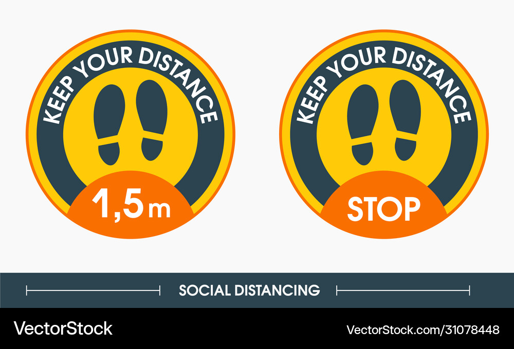 Social distancing two traces a yellow sign Vector Image