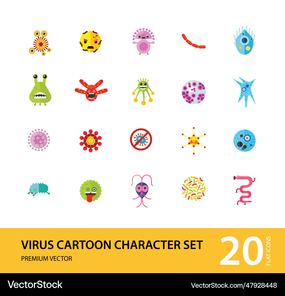 Virus cartoon character icons set Royalty Free Vector Image