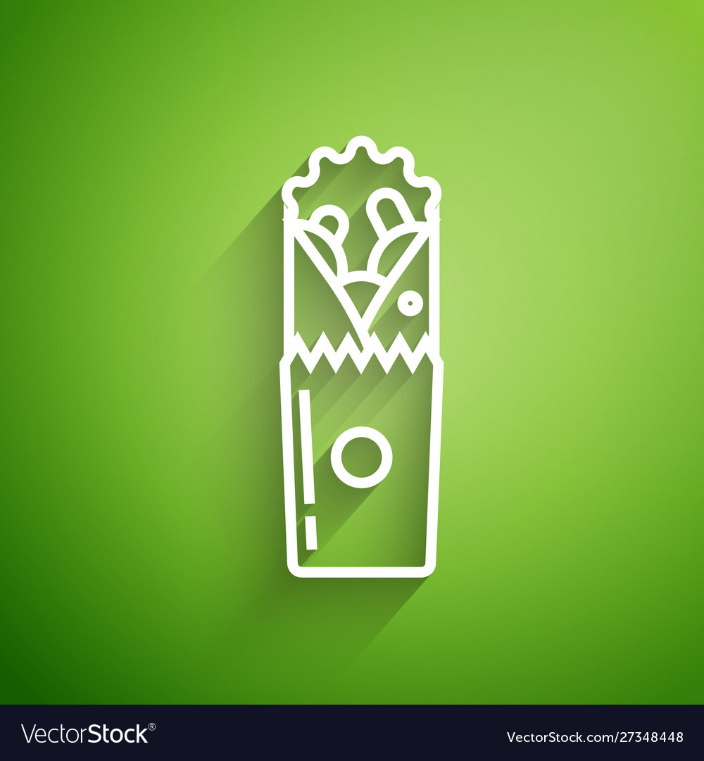 White line doner kebab icon isolated on green Vector Image