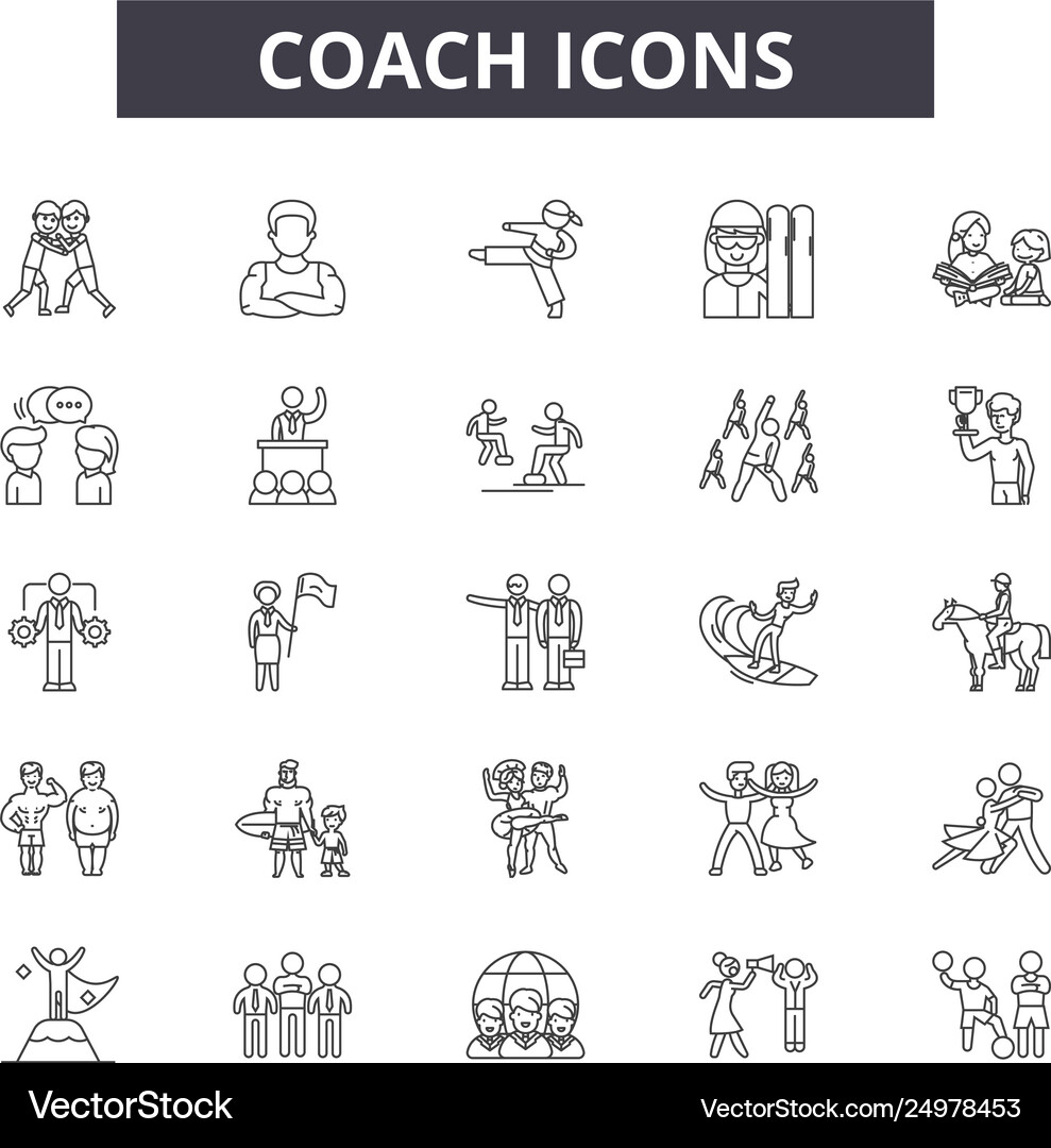 Coach system line icons signs set Royalty Free Vector Image
