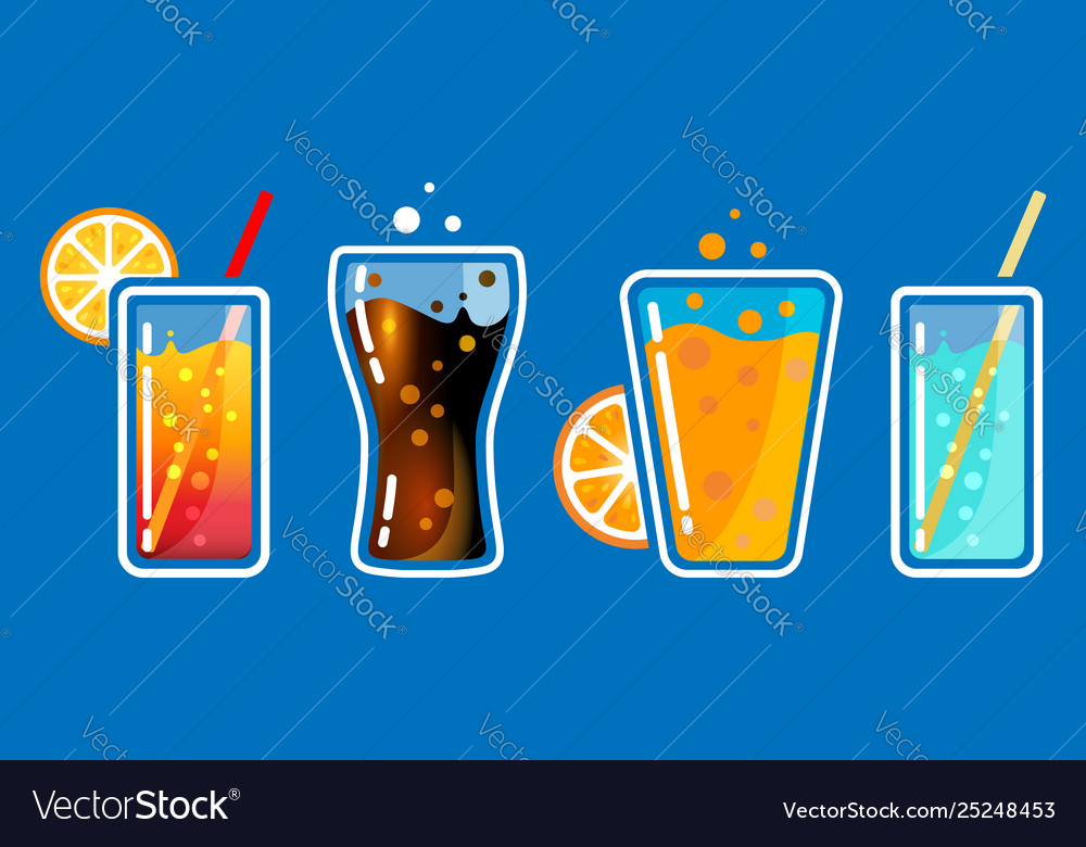 Different colored glasses with soda drinks Vector Image