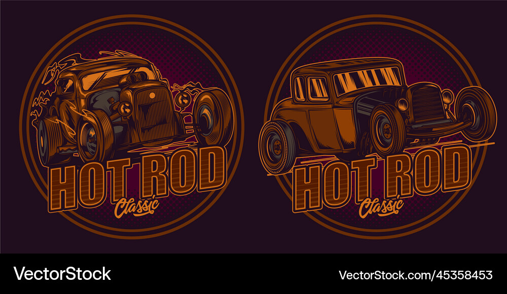 Emblem with american classic hot rods Royalty Free Vector