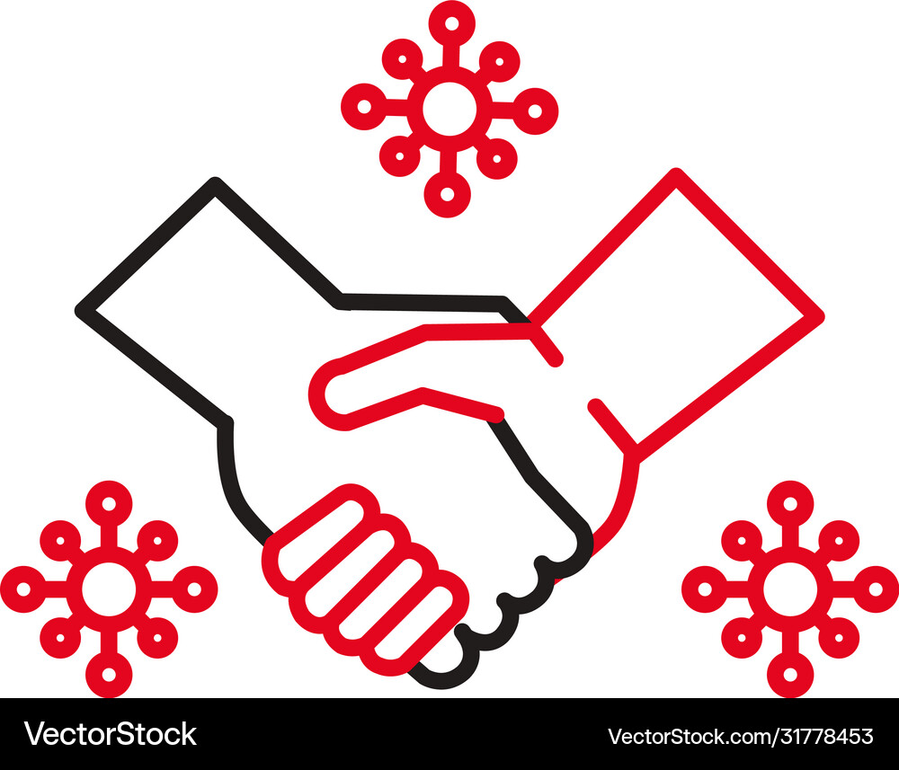 Handshake with covid19 virus particles line style Vector Image