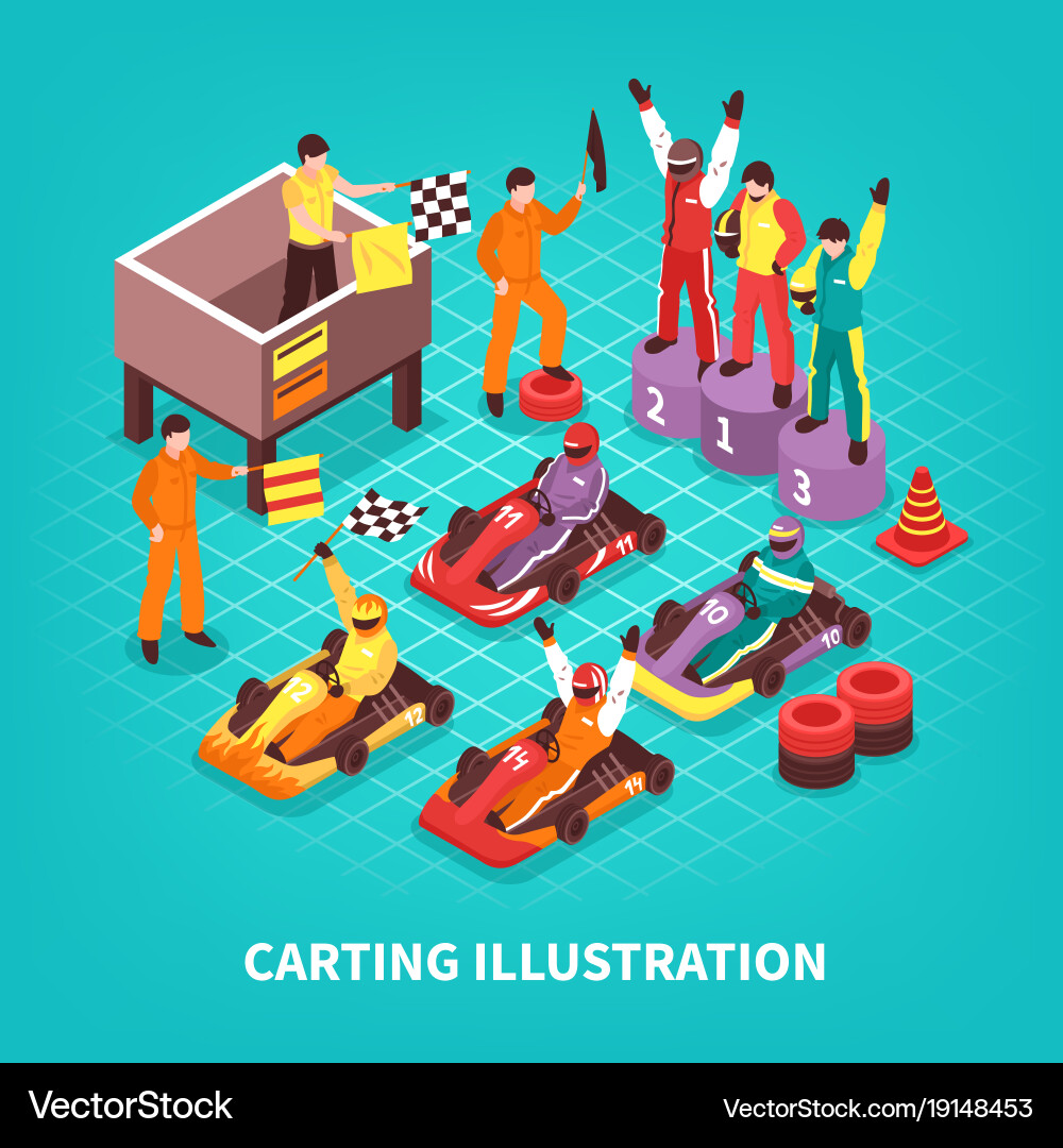 Isometric carting racers background Royalty Free Vector