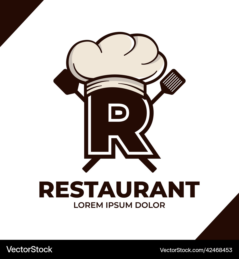 Letter r chef hat logo design restaurant cafe Vector Image