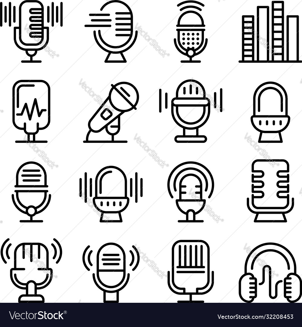 Podcast icons set outline style Royalty Free Vector Image