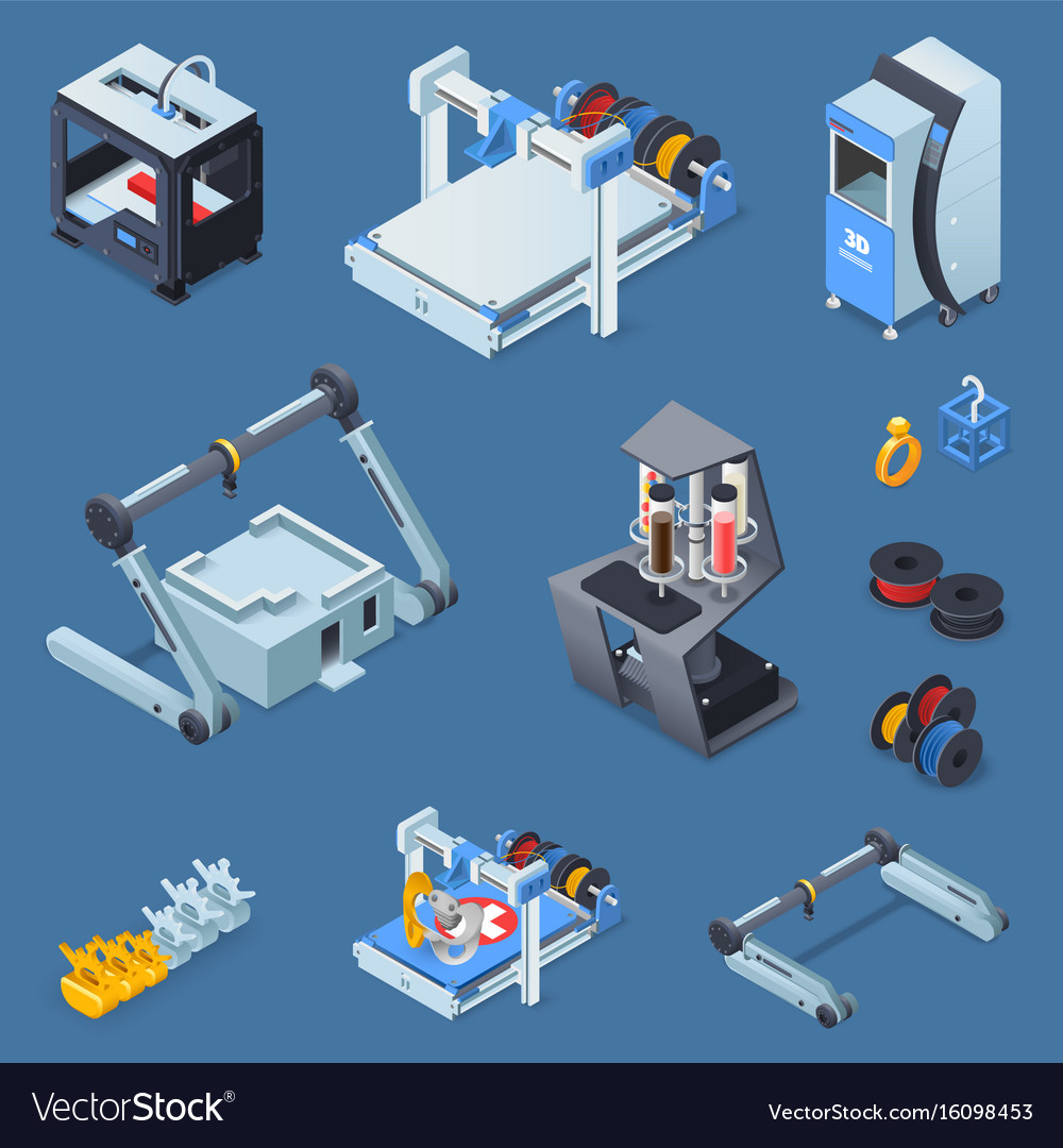 Printing isometric set Royalty Free Vector Image