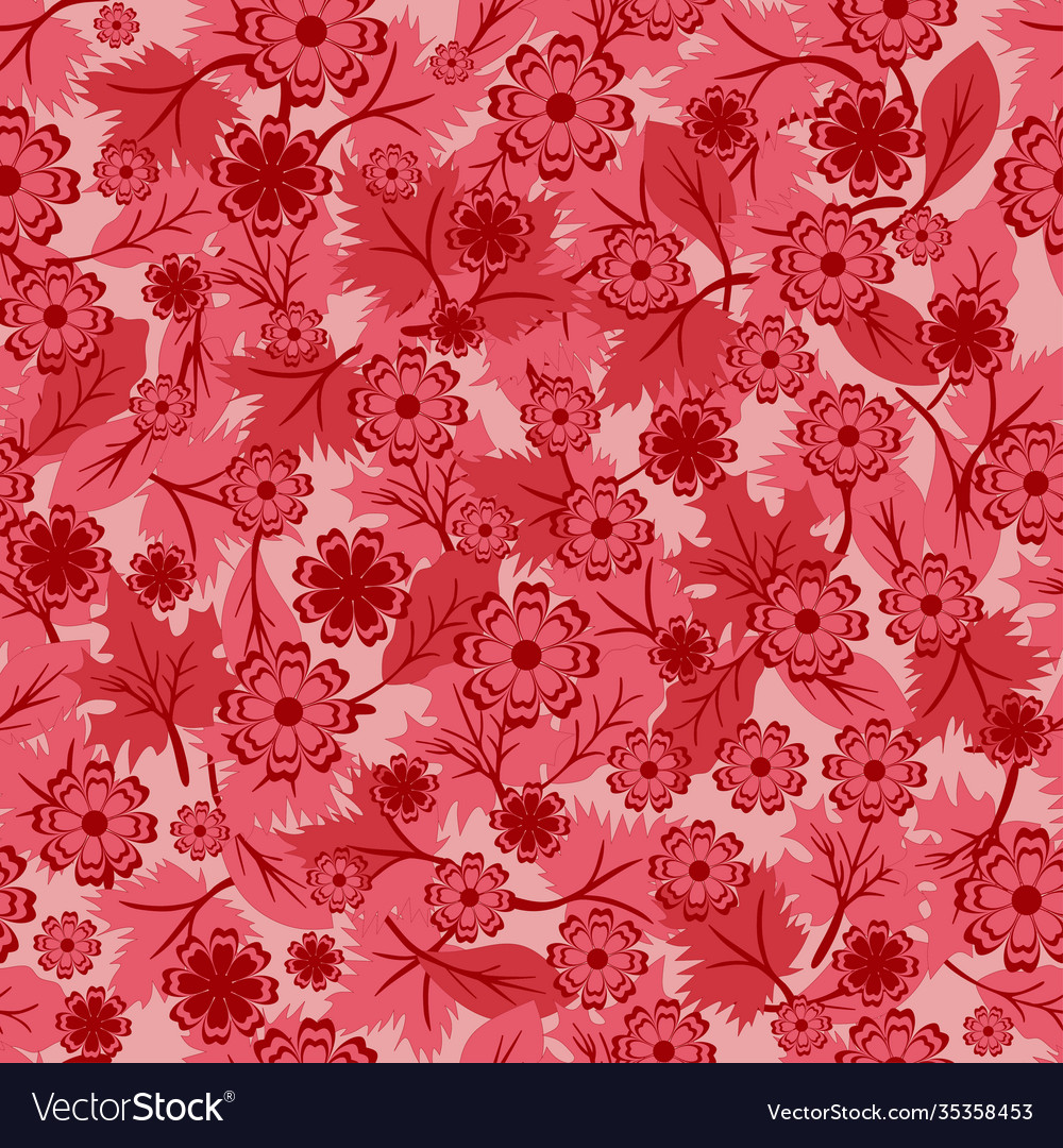 Red seamless pattern with floral elements Vector Image