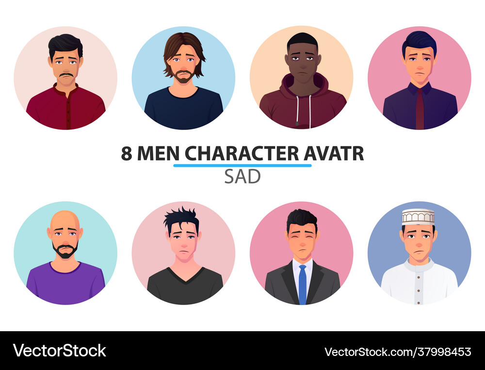 Set different sad people avatars and portraits Vector Image