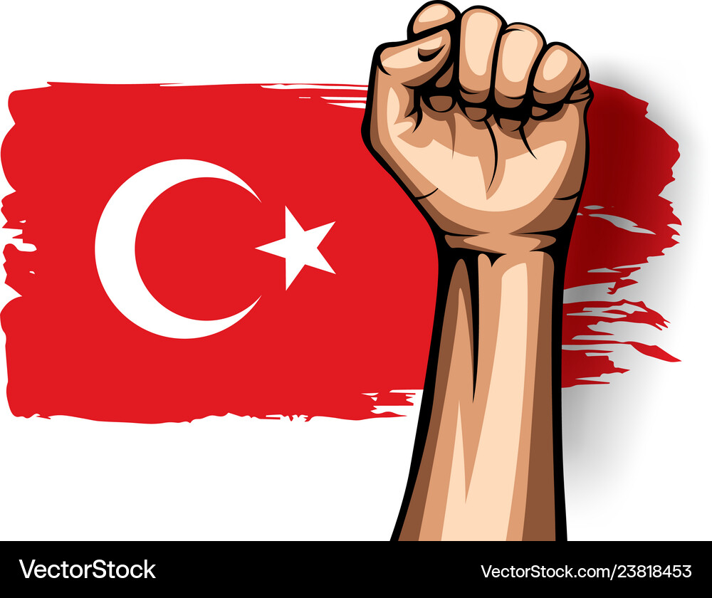 Turkey flag and hand on white background Vector Image