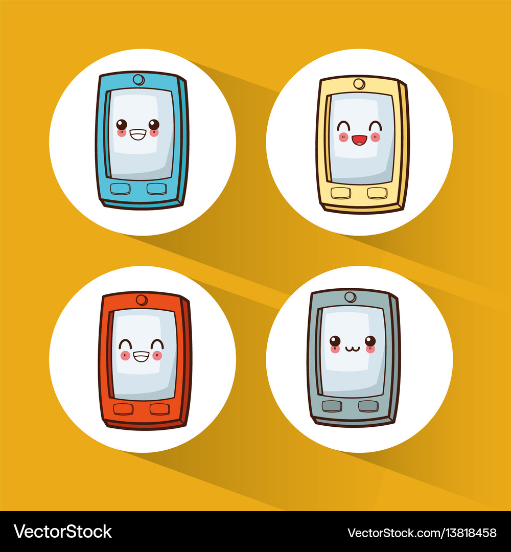 Collection kawaii cellphone cute Royalty Free Vector Image