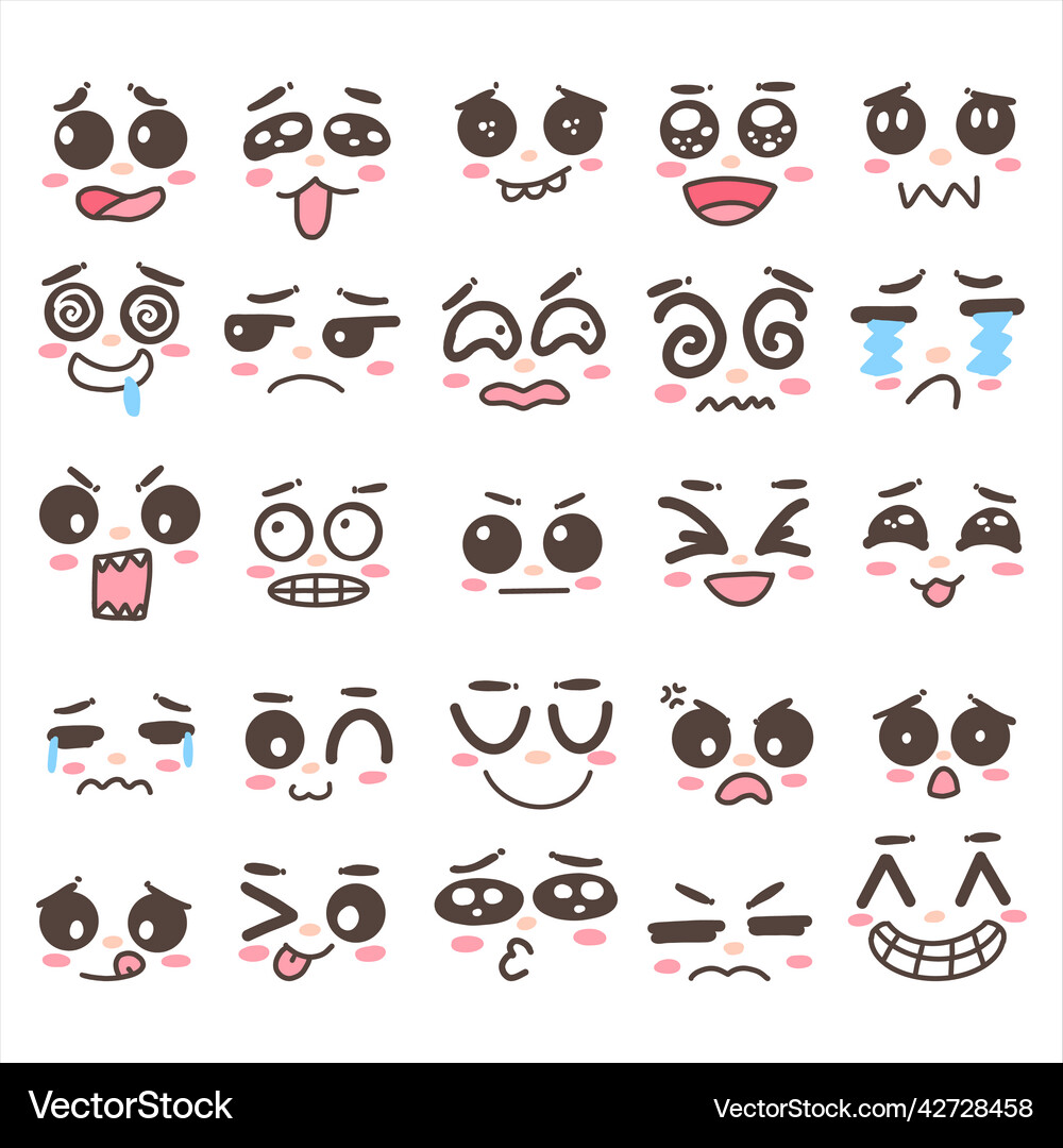 Collection of face expression cartoon faces Vector Image