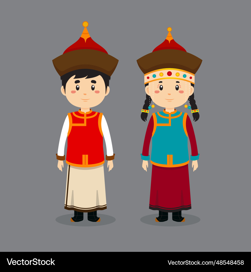Couple character wearing mongolia traditional Vector Image