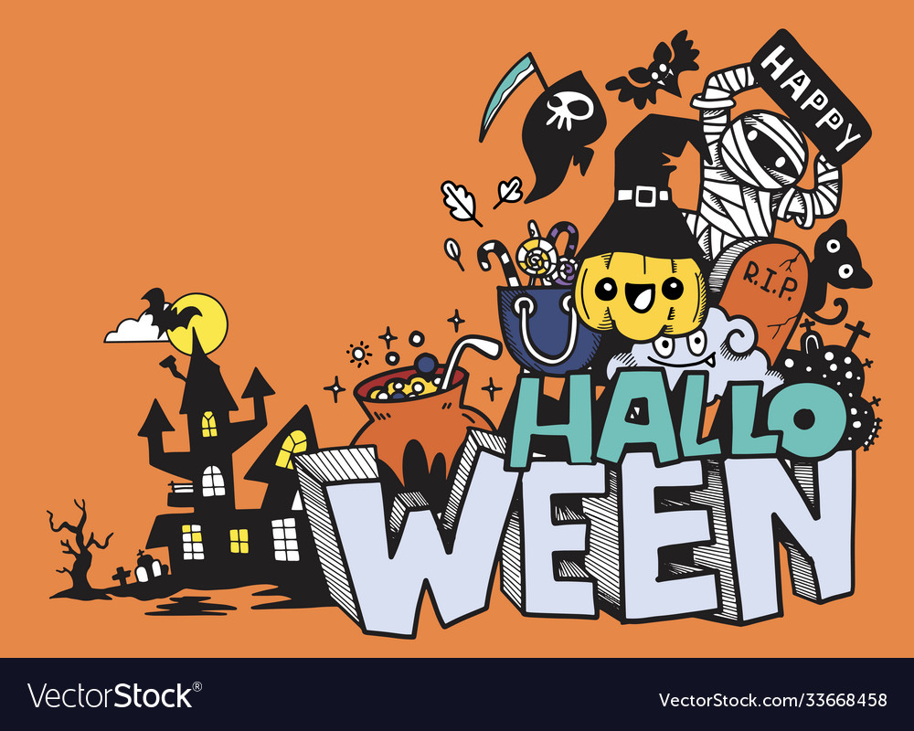 Cute hand-drawn halloween doodles Royalty Free Vector Image