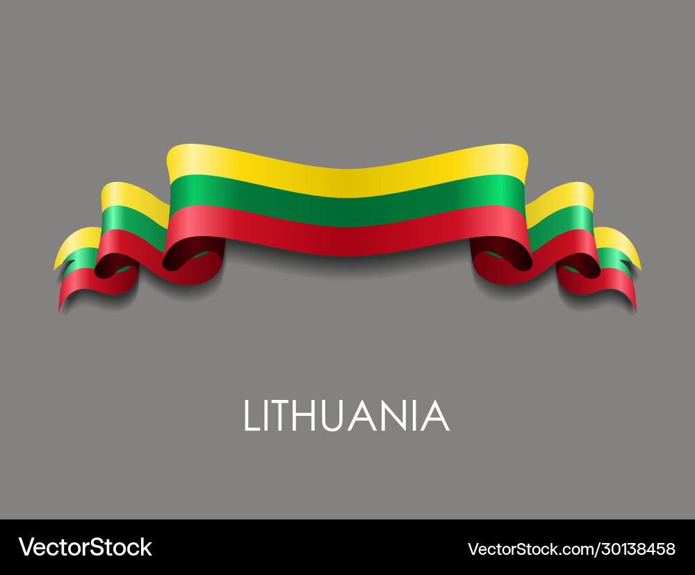 Lithuanian flag wavy ribbon background Royalty Free Vector