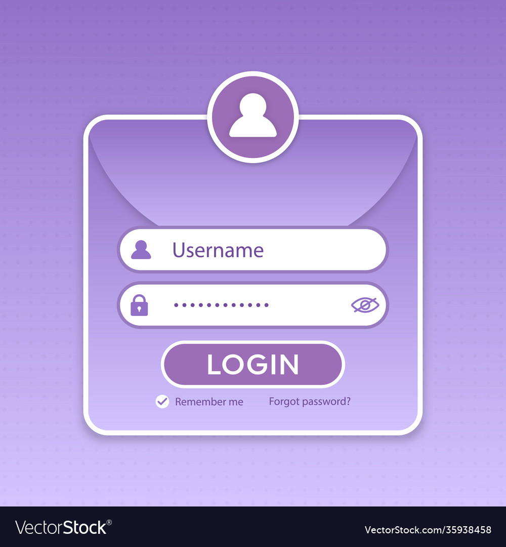 Purple form login user interface website design Vector Image Purple form login user interface website design Vector Image