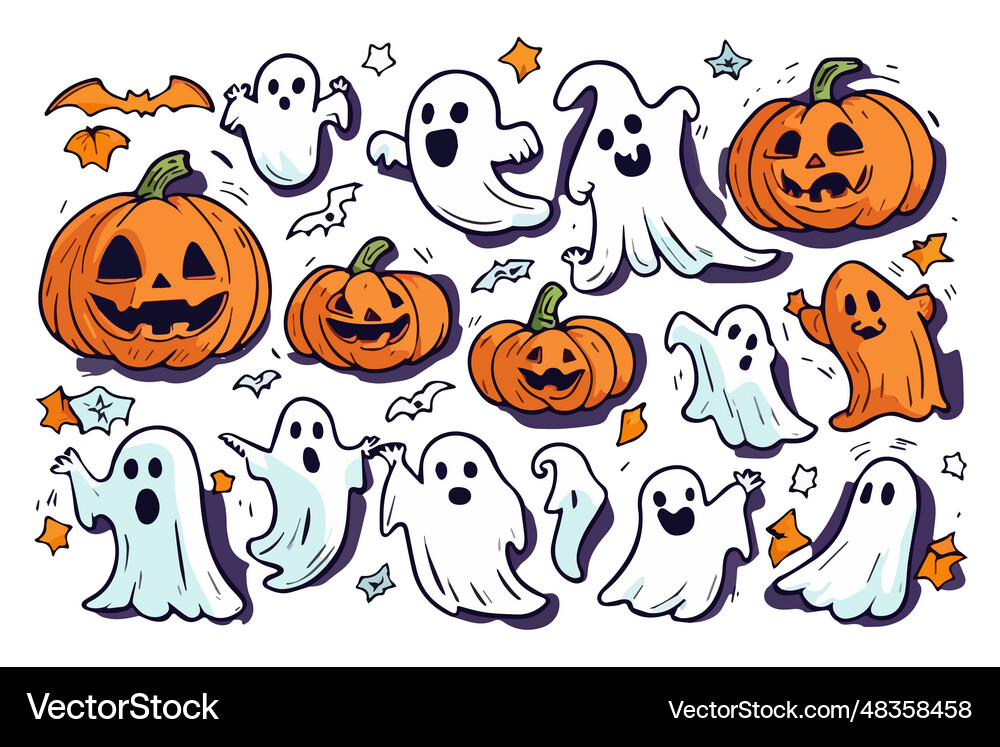Set halloween ghosts and Royalty Free Vector Image