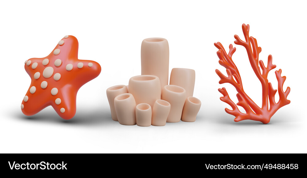 Set of 3d elements for seabed red starfish Vector Image