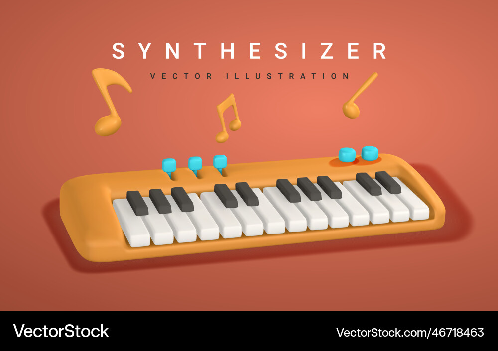 3d realistic synthesizer with music note music Vector Image