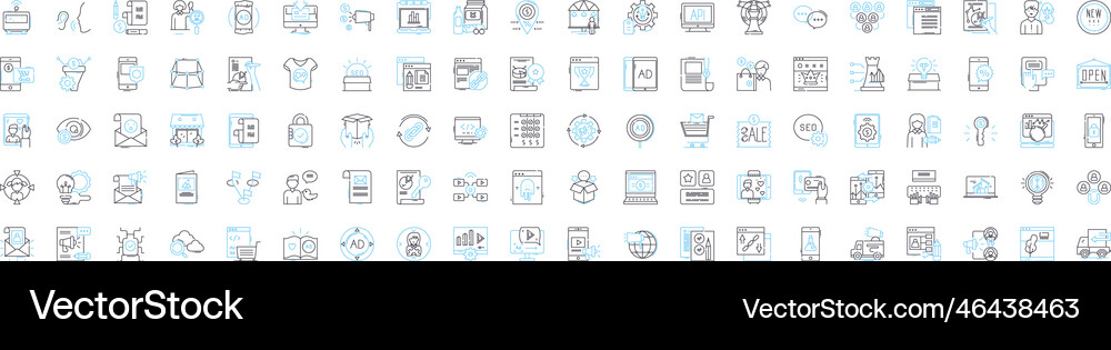 Advertising campaign line icons set ads Royalty Free Vector