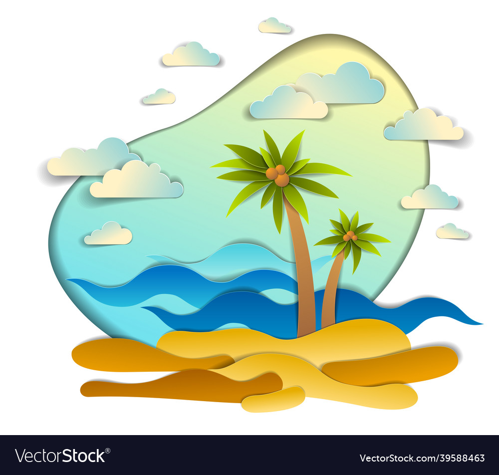 Beach with palms sea waves perfect seascape Vector Image