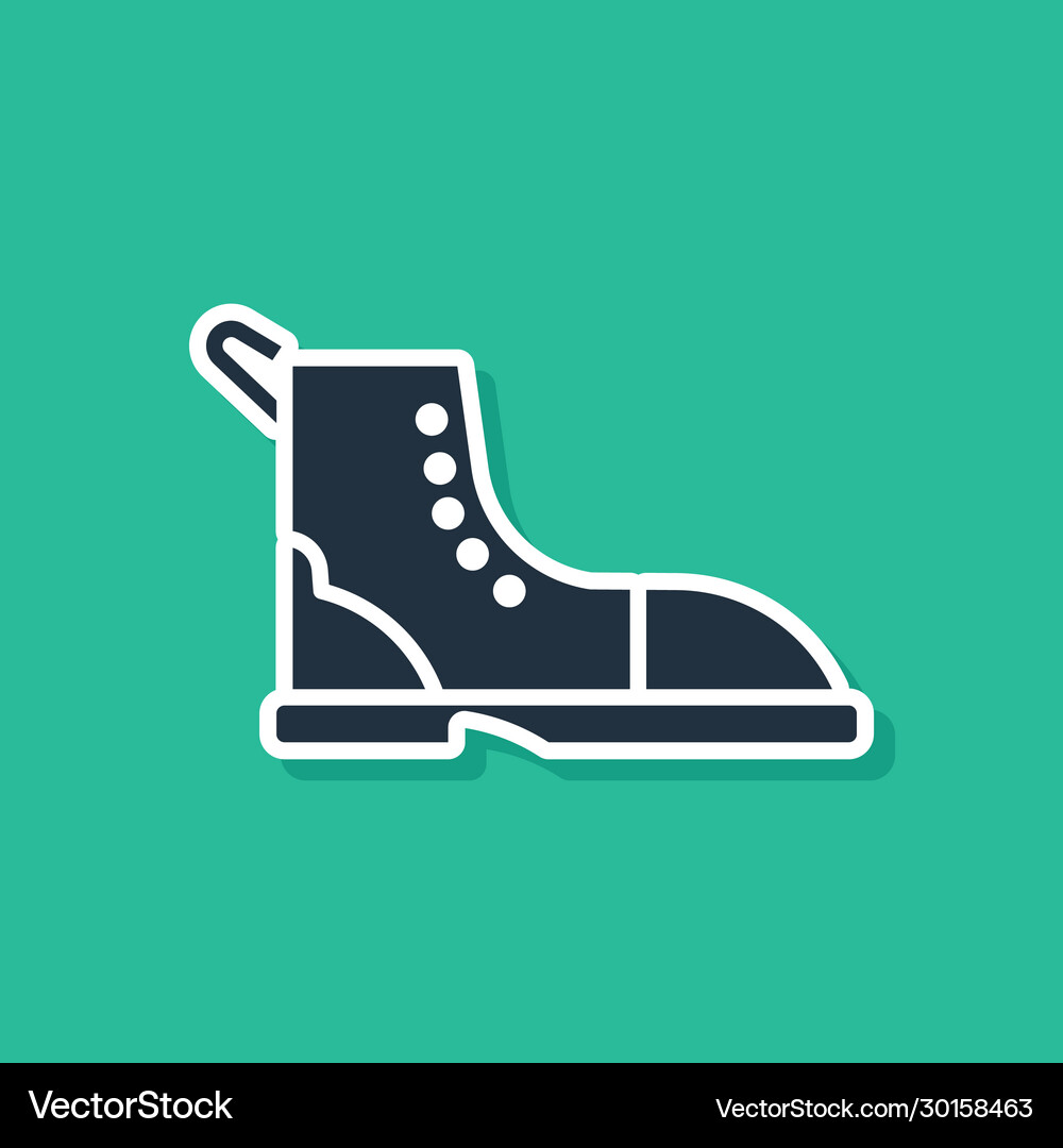 Blue hiking boot icon isolated on green background