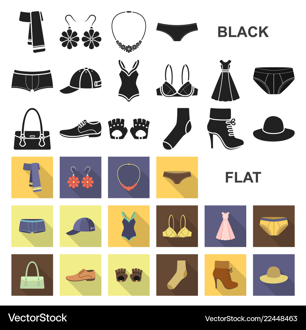 Clothes and accessories flat icons in set Vector Image