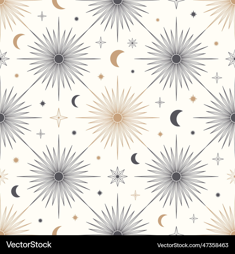 Hand drawn seamless pattern of sun moon sunburst Vector Image