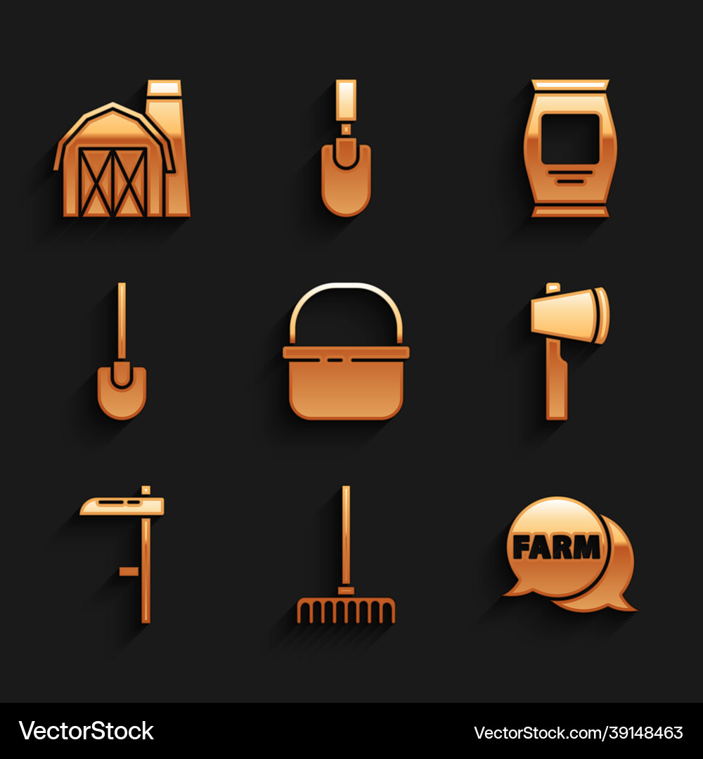 Set basket garden rake speech bubble with farm Vector Image