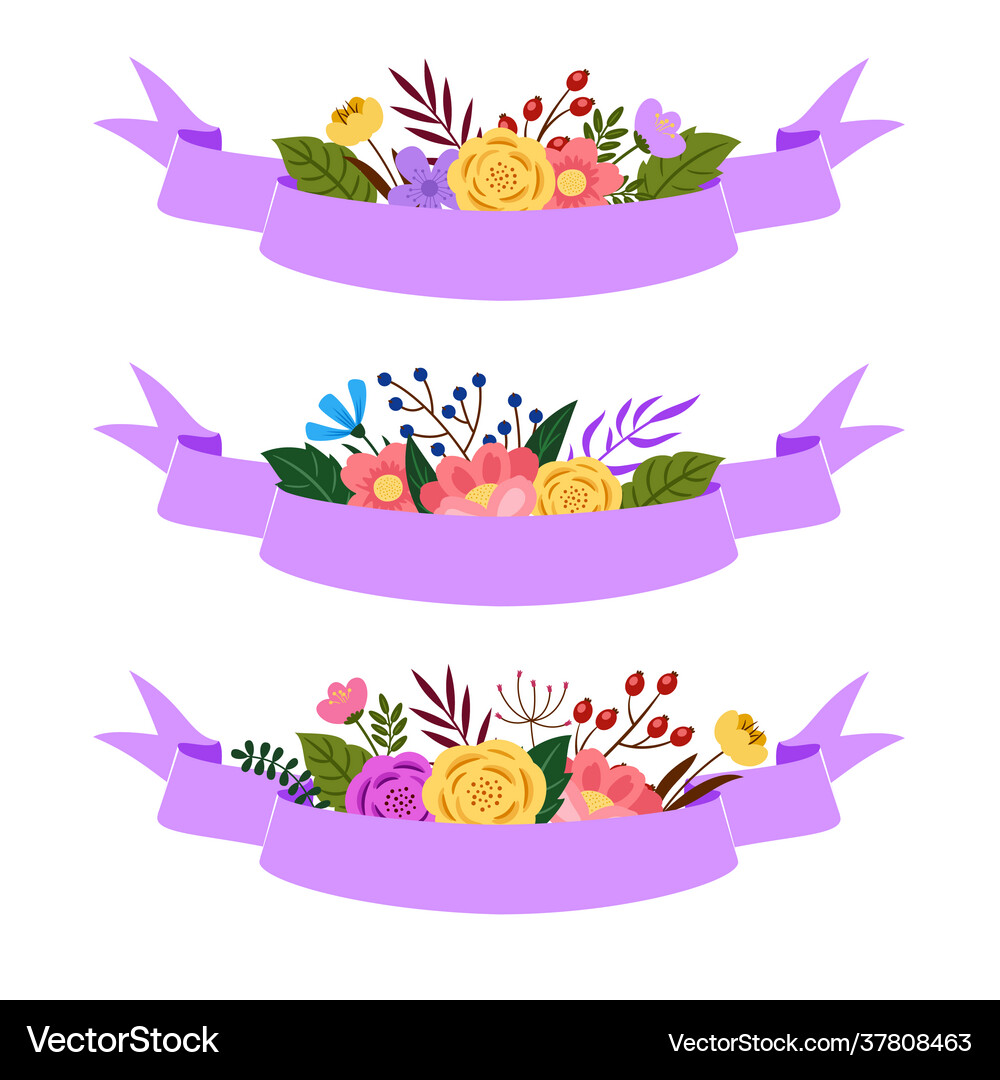 Set beautiful banners decorated with flowers Vector Image