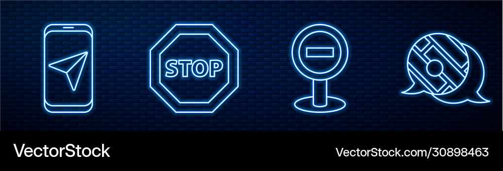 Set line stop sign city map navigation stop sign Vector Image