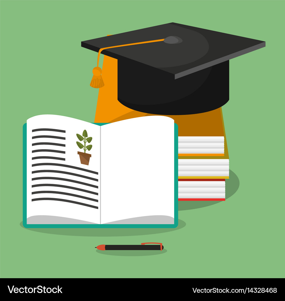 Biology books hat graduation Royalty Free Vector Image