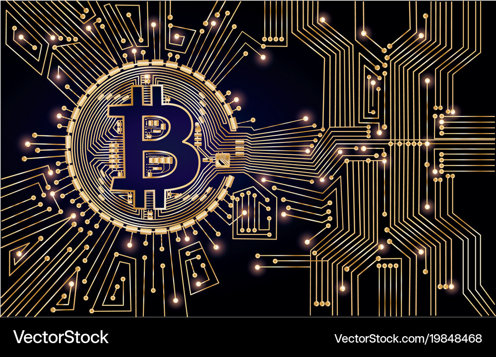 Bitcoin chips on black background with gold color Vector Image