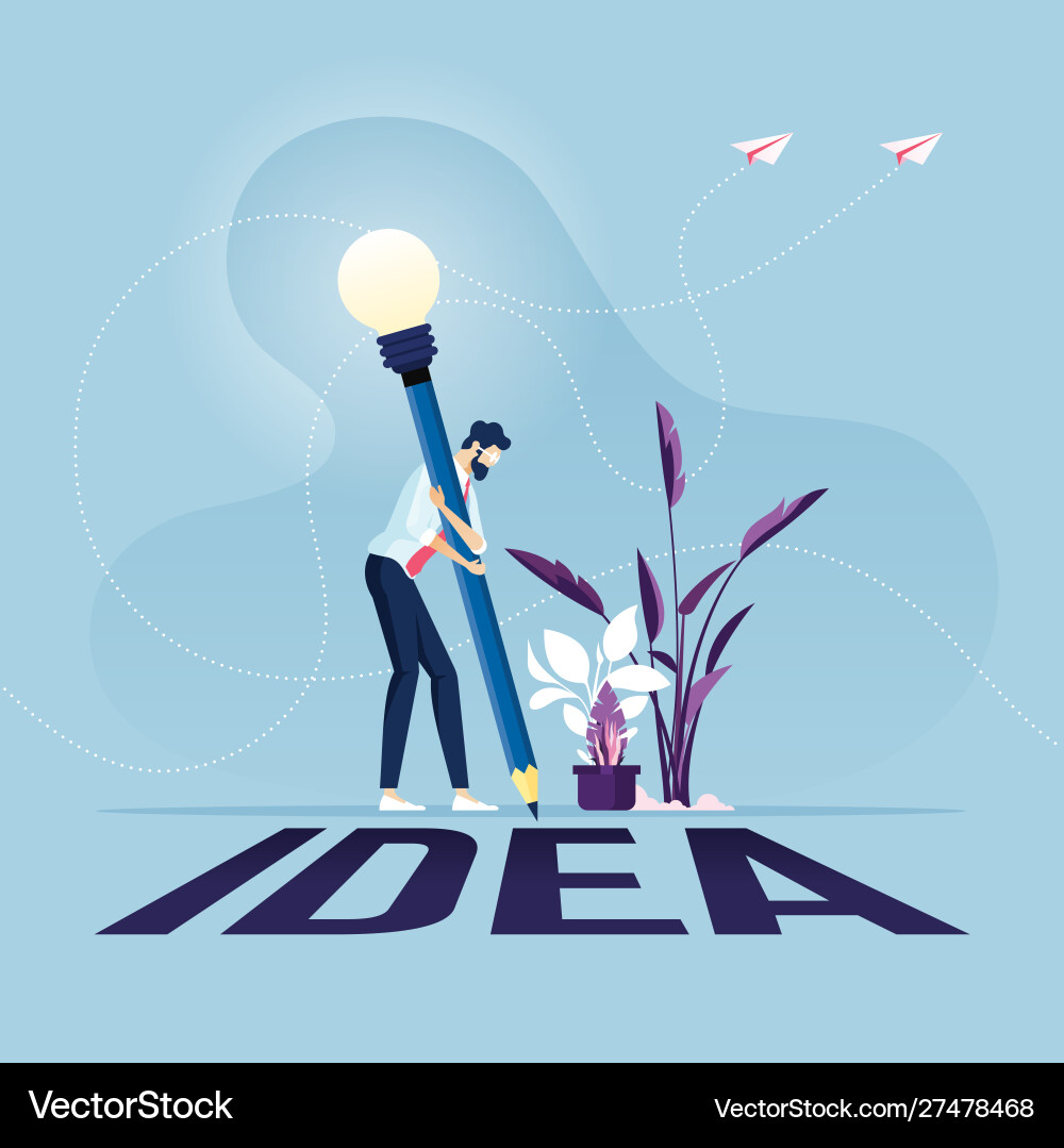 Businessman with pencil writing idea word Vector Image