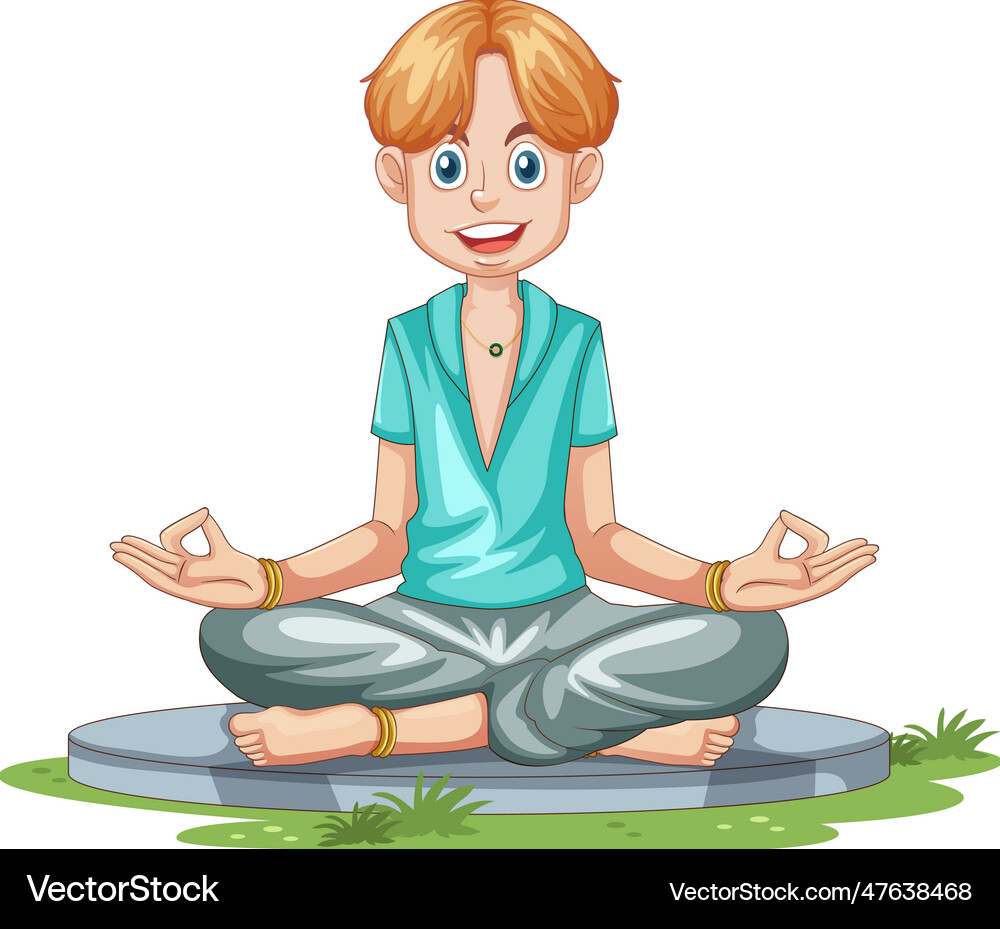 Caucasian man cartoon practice meditation Vector Image