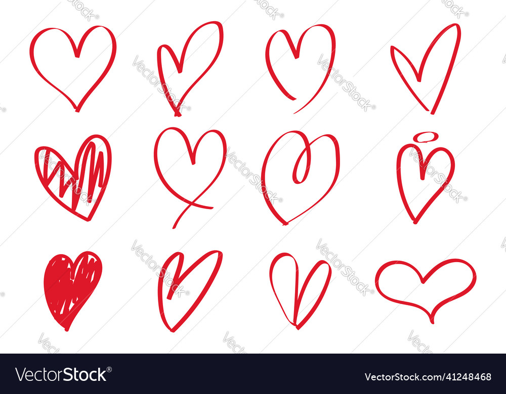 Collection of hand drawn hearts Royalty Free Vector Image
