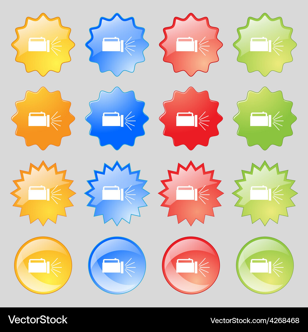 Flashlight icon sign big set 16 colorful modern Vector Image