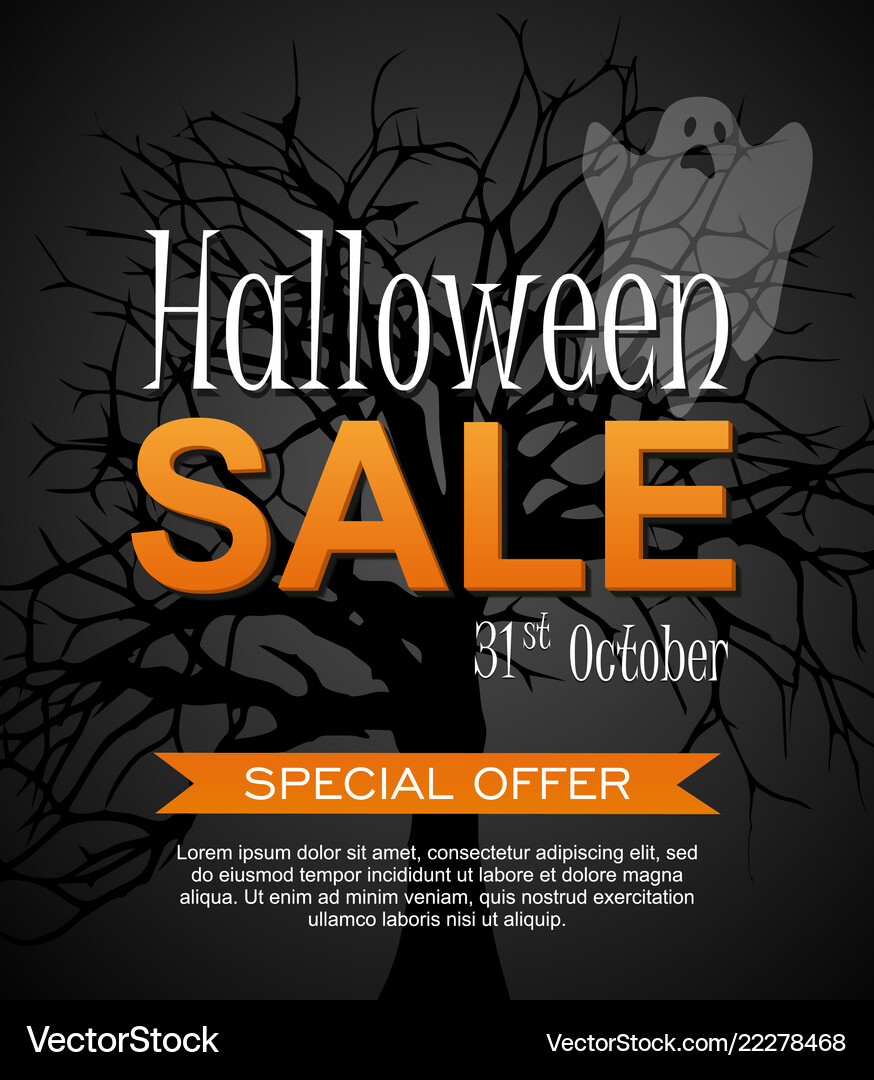 Halloween sale banner with ghost Royalty Free Vector Image
