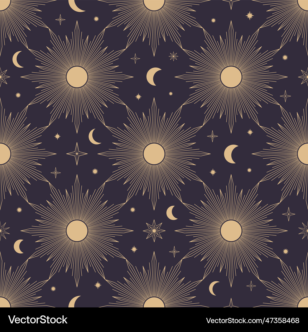 Hand drawn seamless pattern of sun moon sunburst Vector Image