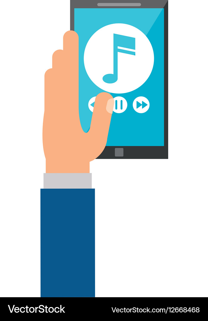 Hand hold smartphone play music Royalty Free Vector Image